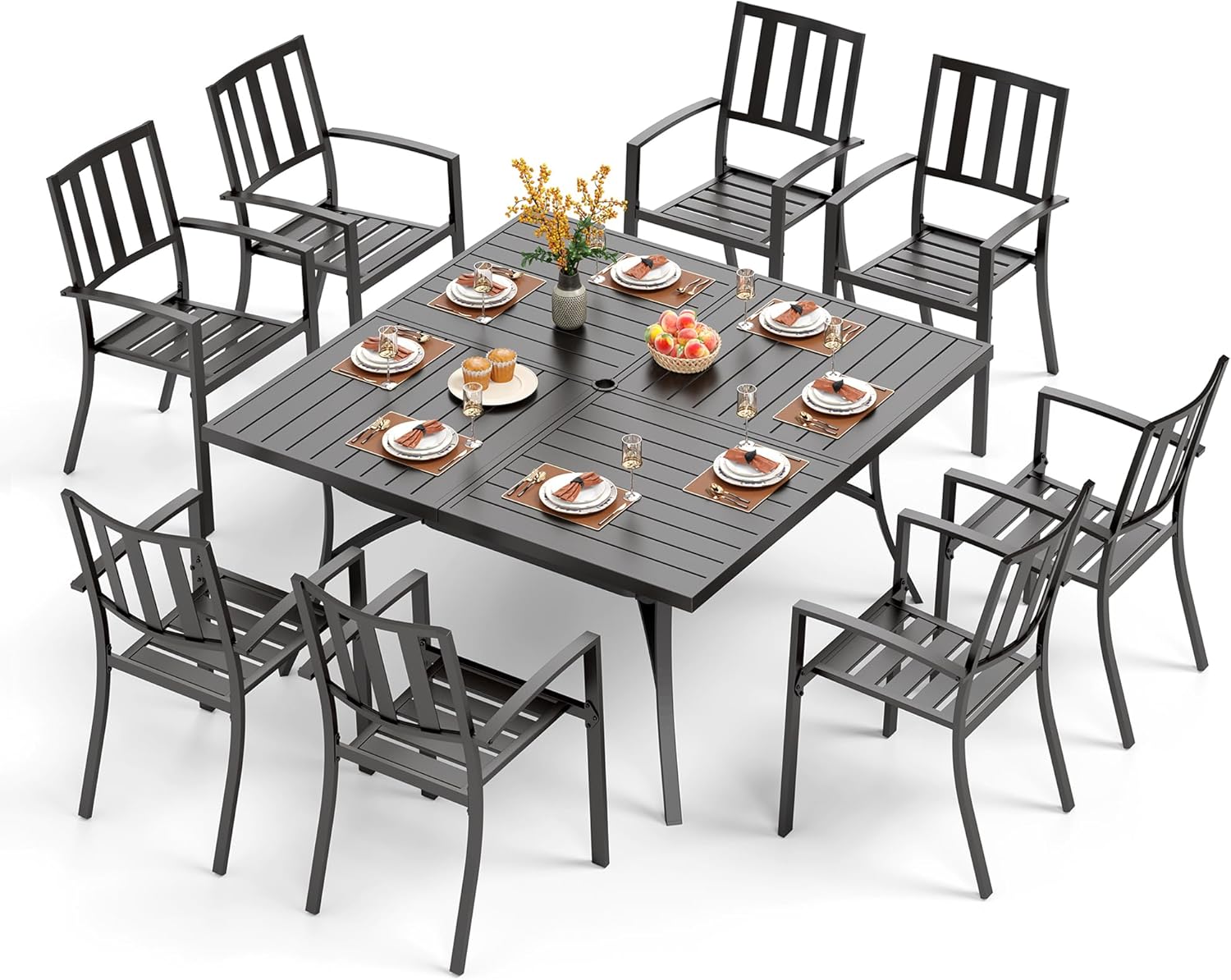 Amazon.com: PHI VILLA 9 Pieces Outdoor Dining Table Set for 8, 60 ...