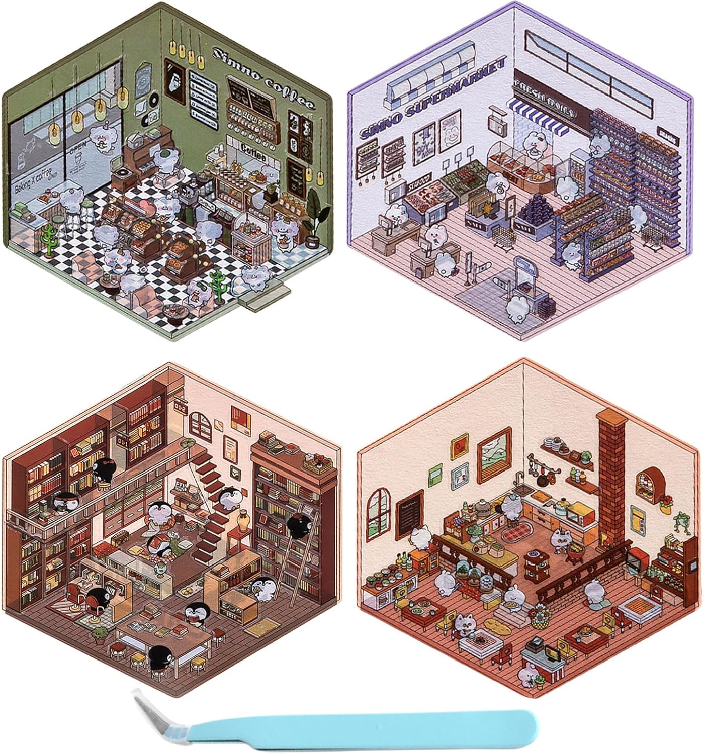 CQSVUJ 4 Sets DIY 3D House Stickers, Fun DIY Stickers Scene Make Your ...