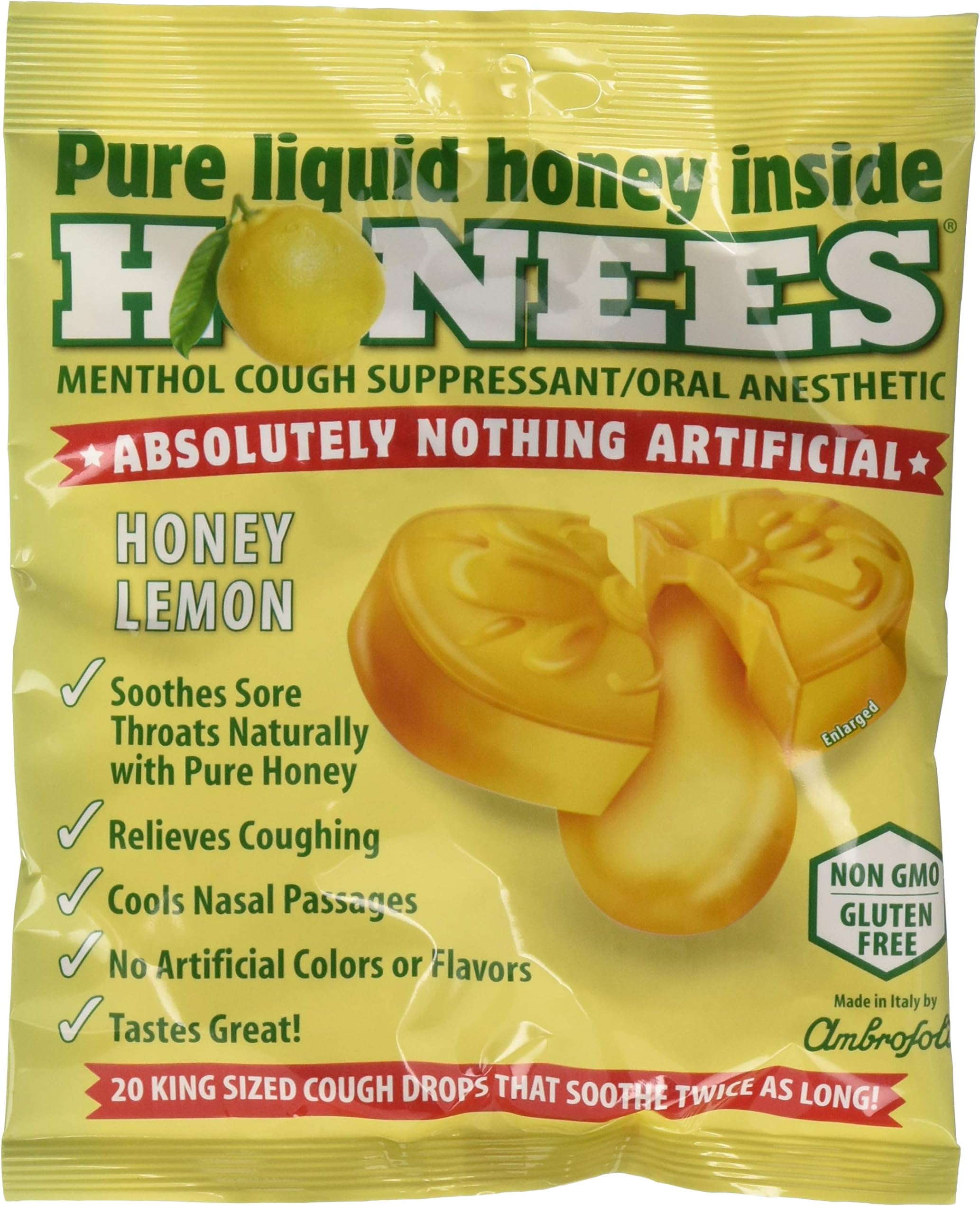 Amazon.com: Honees Honey Lemon Cough Drops, 20 Count (Pack of 12 ...
