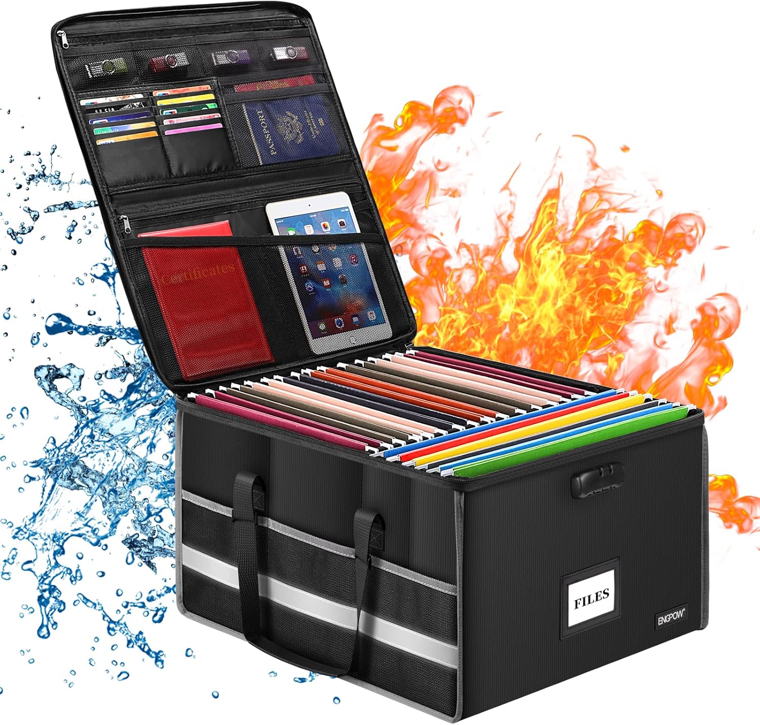 ENGPOW Collapsible Fireproof Document Box - Large File Storage ...