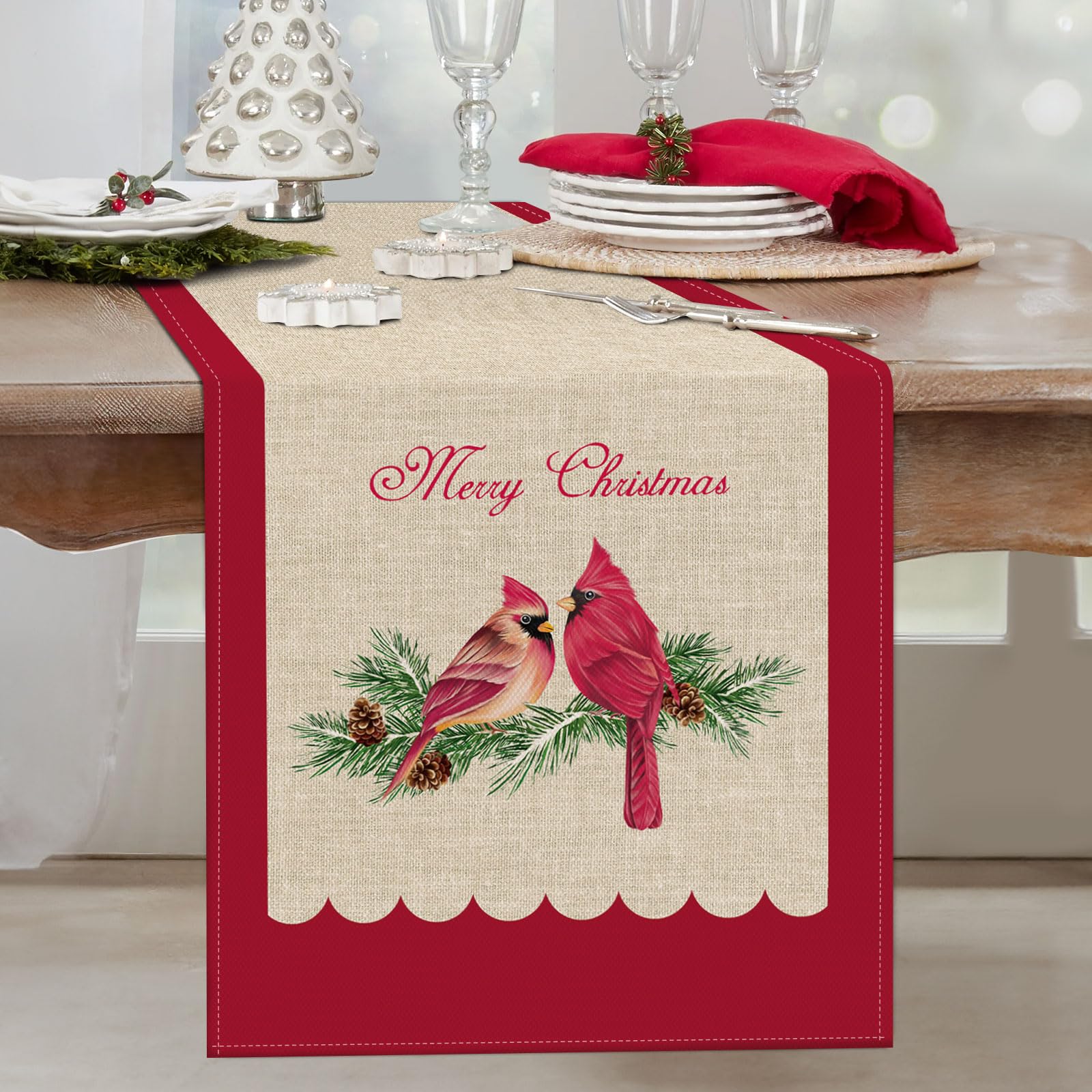 Amazon.com: Bonhause Christmas Red Cardinal Table Runner 13x90 Inch ...