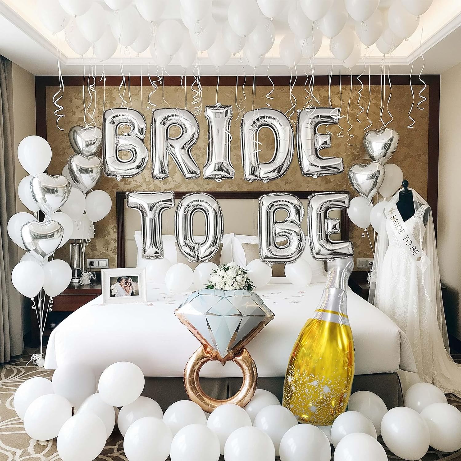 Amazon.com: yeewaka Silver Decorations pearl White balloons Bridal Veil ...