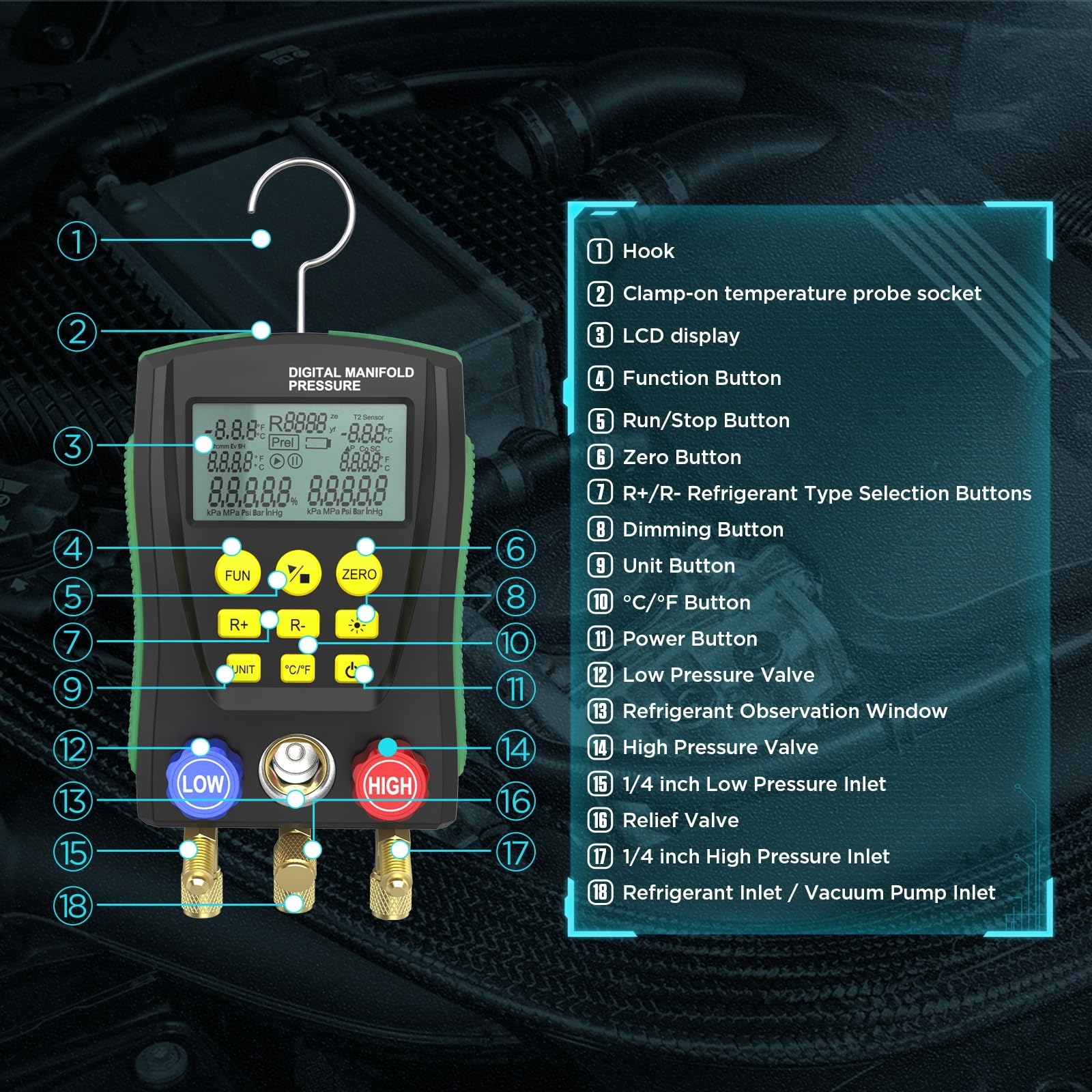 Snapklik.com : MOTOCOCHE Digital Manifold Gauge Set HVAC 2-Way Valve ...