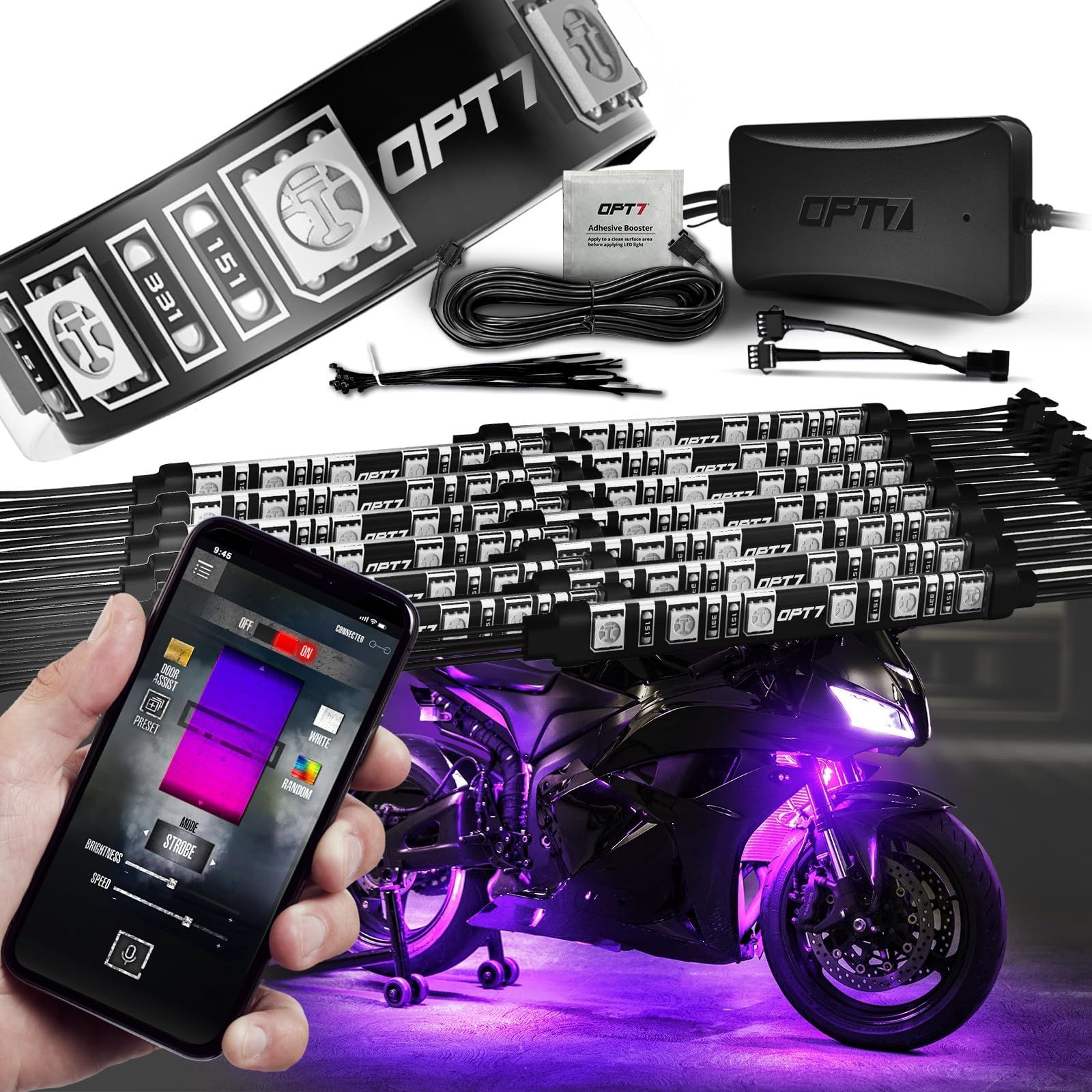 Amazon.com: OPT7 Aura Pro Motorcycle LED Light Kit Smart Brake, RGB ...
