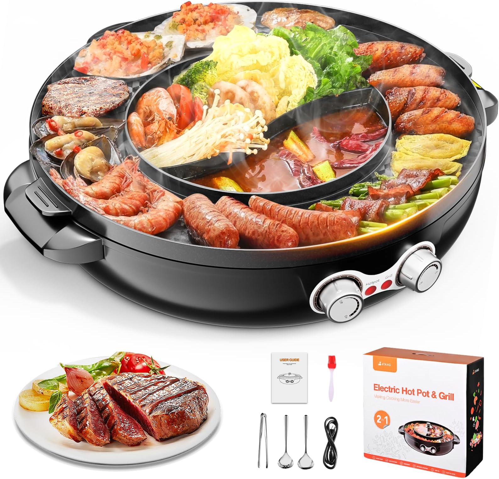 Amazon.com: Electric Smokeless Grill and Hot Pot, 2000W 2 in 1 Hot Pot ...