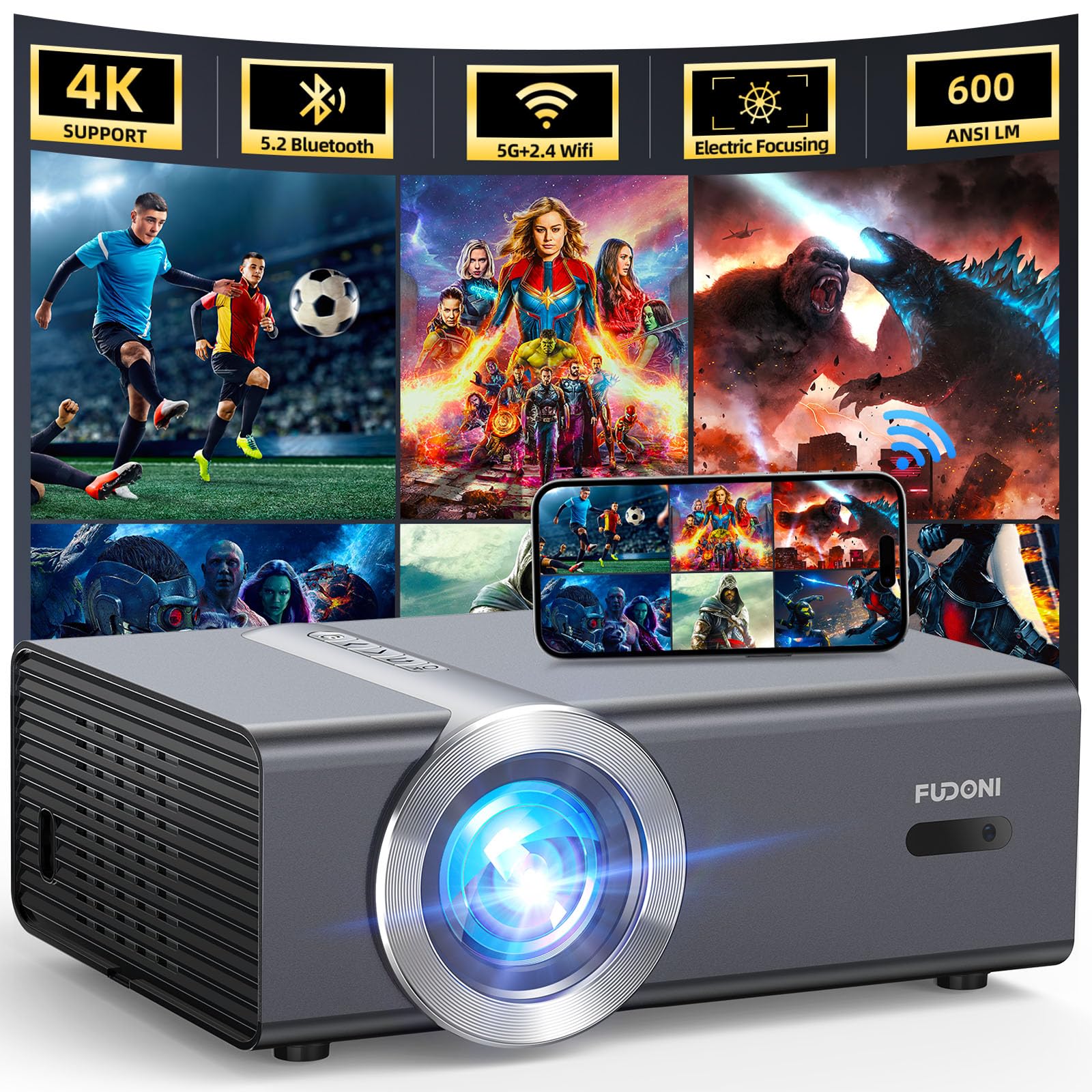 Amazon.com: [Electric Focus/Auto Keystone] Projector with WiFi and ...