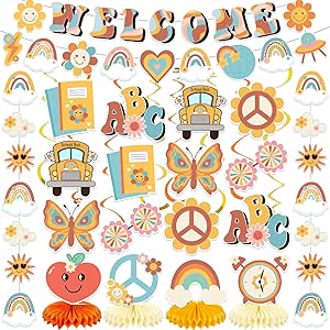 Amazon.com: Back to School Decoration Groovy Welcome to School Banner ...