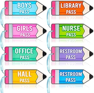 BeYumi Pencil Waterproof Hall Passes Card - 8Pcs Cute Pen Shaped Pass ...