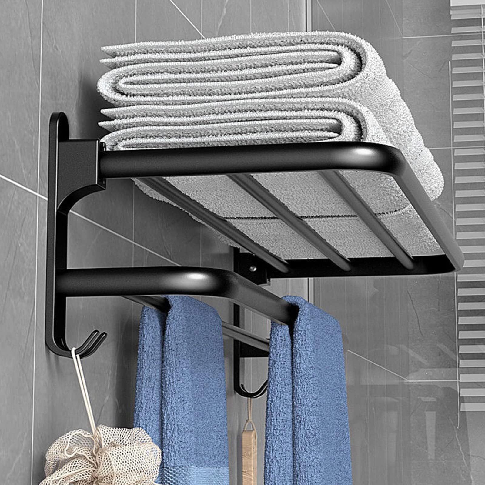 Amazon.com: Foldable Towel Rack with Towel Bar Holder, Towel Shelf with ...