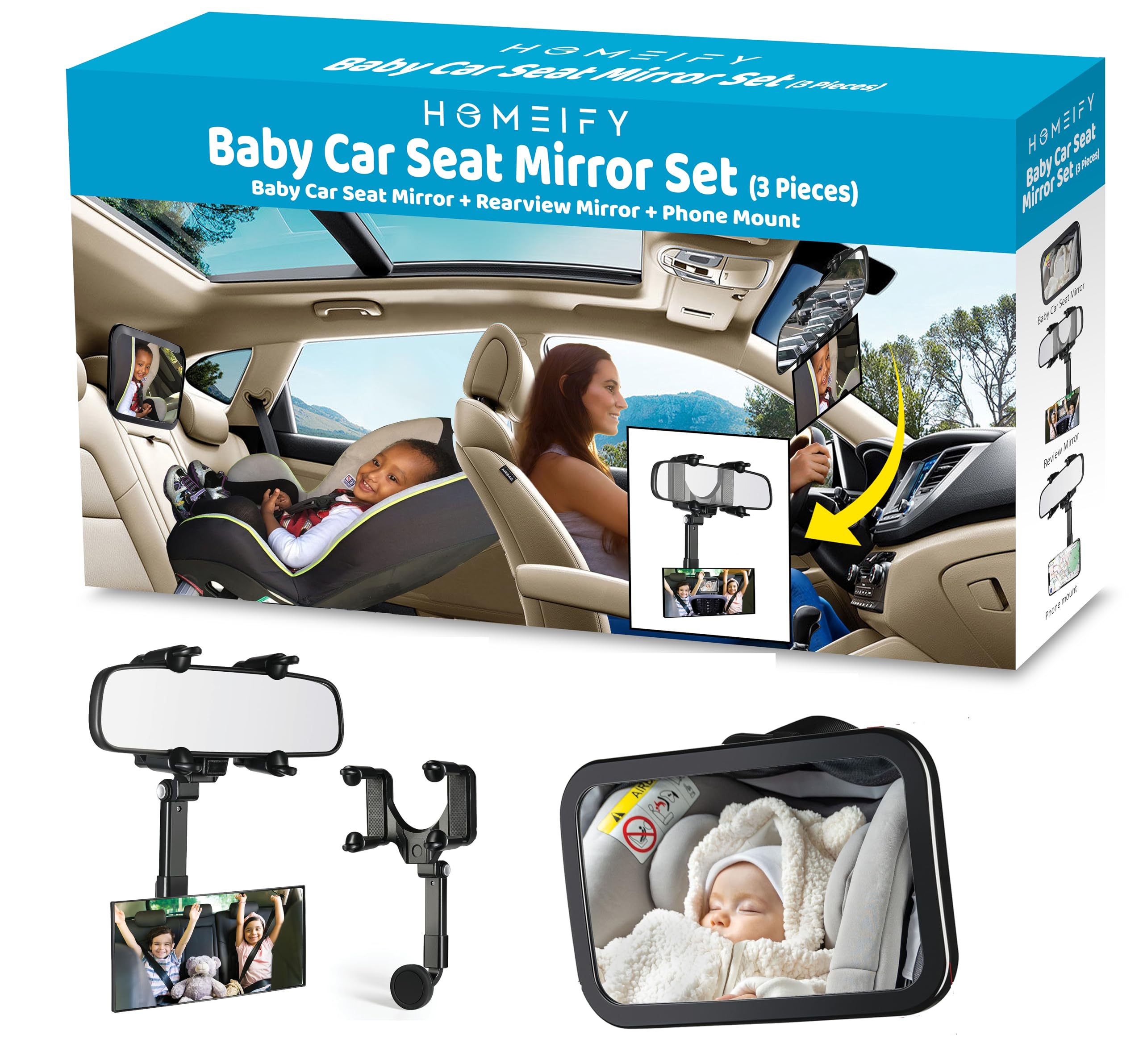 Amazon.com : HOMEIFY Baby Car Seat Mirror And Enhanced Rear view Mirror ...