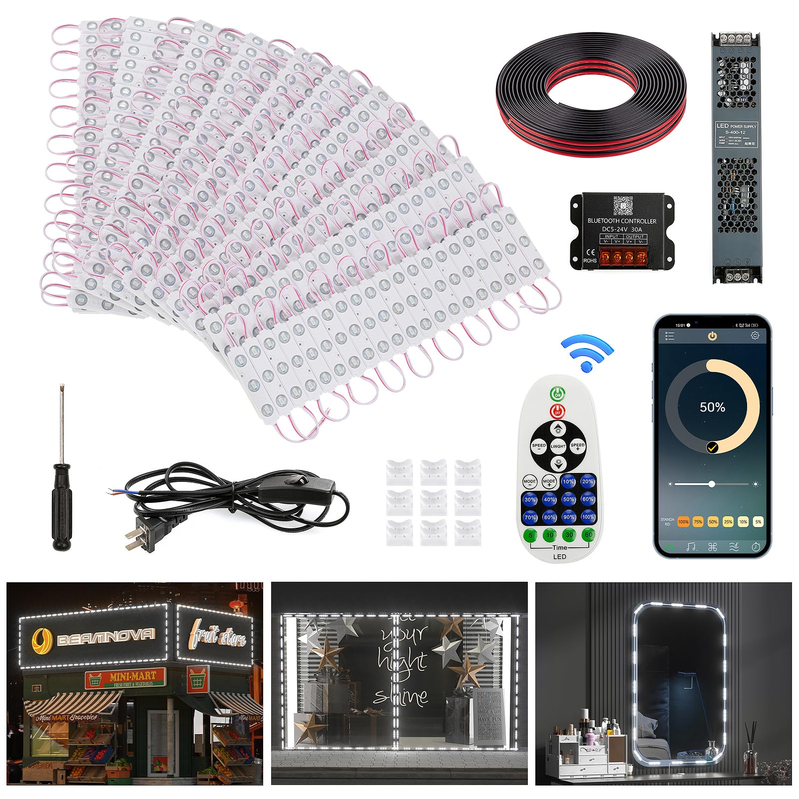 Amazon.com: BEAMNOVA 100Ft White Commercial Storefront Light Kit with ...