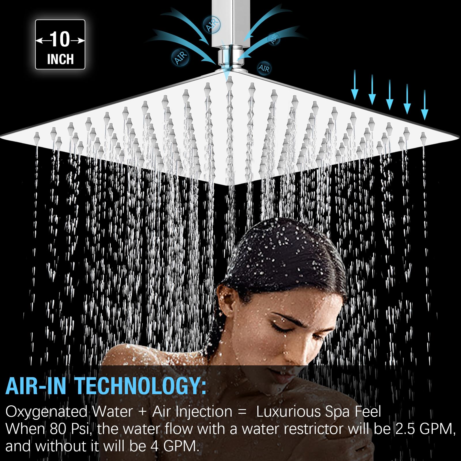 Snapklik.com : Qomolangma 10 Inch Rain Shower Head, Chrome Square Large ...