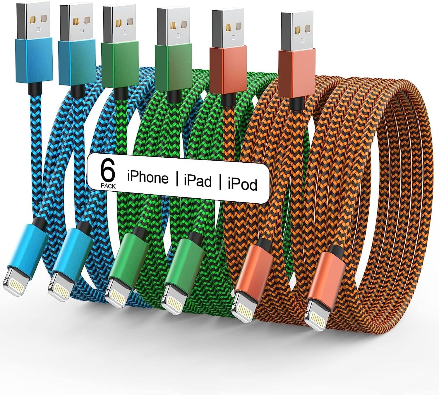 Amazon.com: Apple MFi Certified iPhone Charger 6Pack - 3/3/6/6/10/10 FT ...