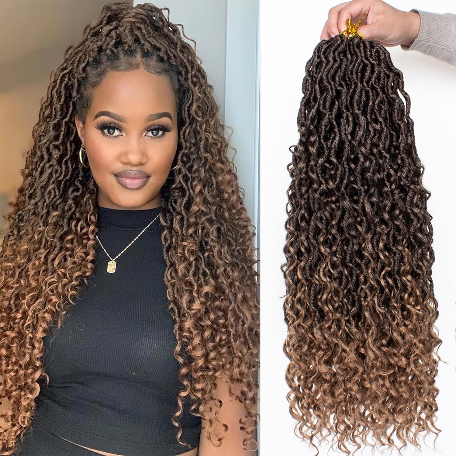 Mscat 24Inch 8 Packs Ombre Goddess Faux Locs Crochet Hair 12Strands ...