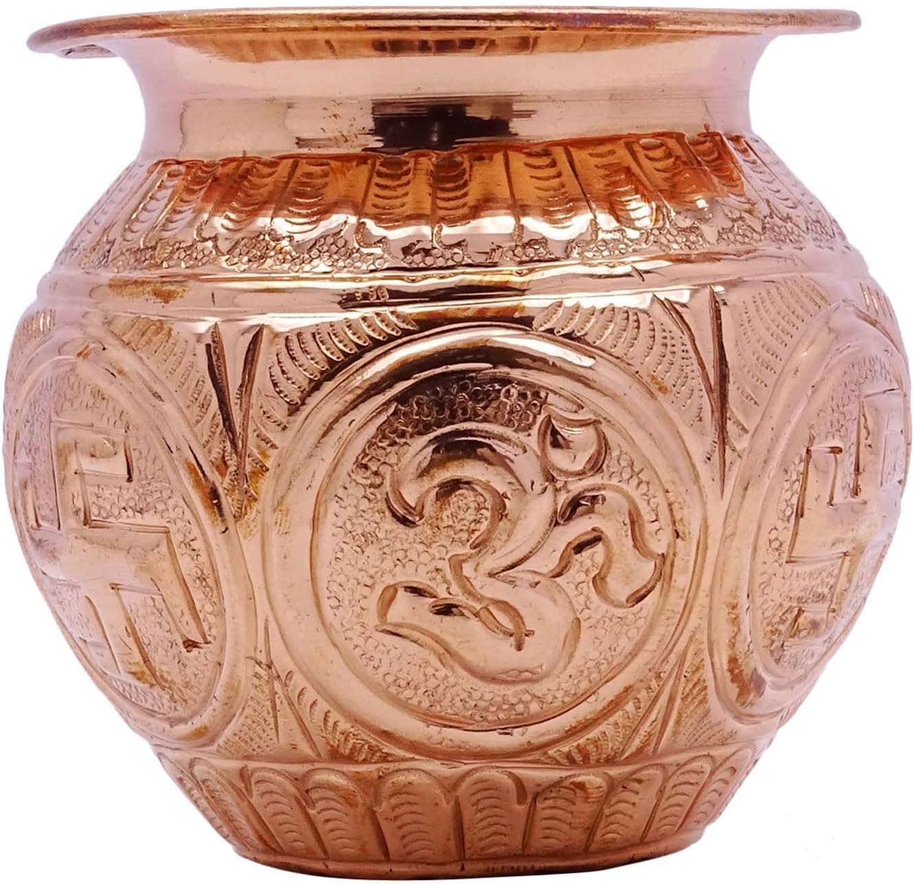Engraved Symbols Prayer Kalash Lota Pure Copper Pooja Item Hindu Arti ...