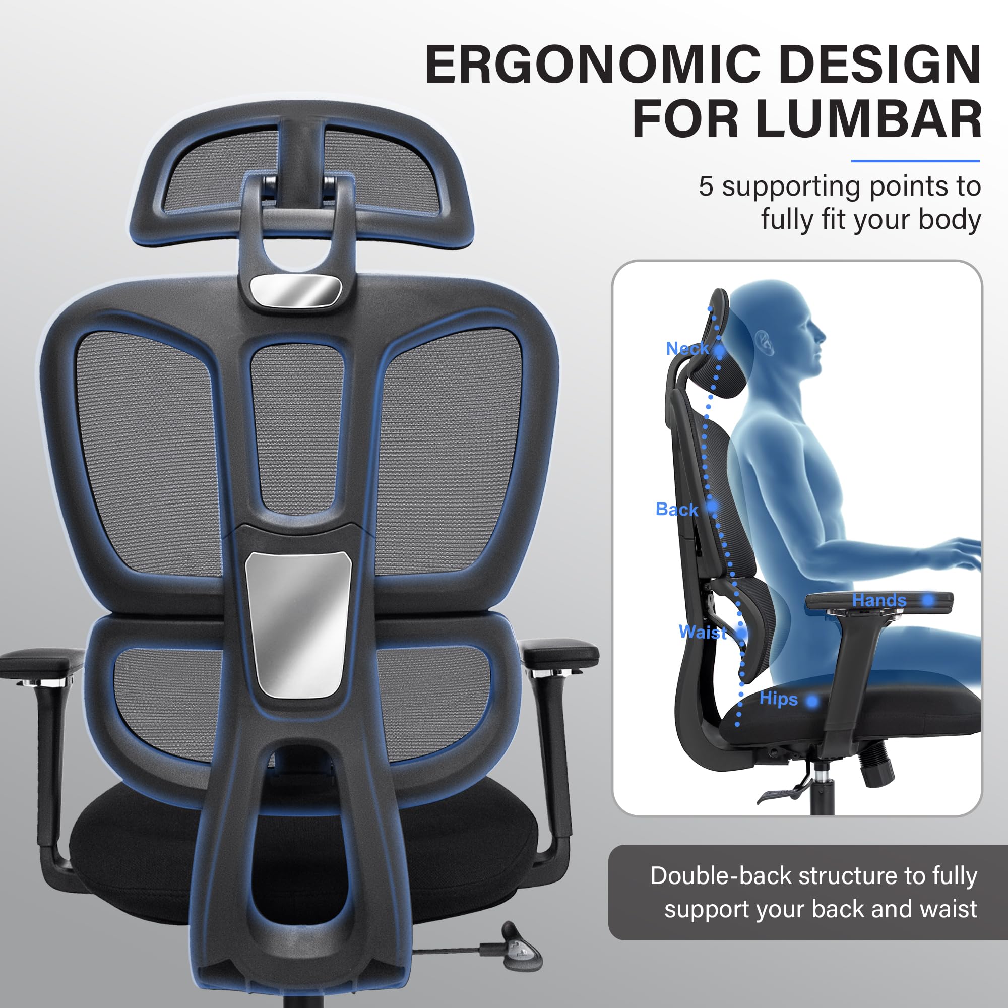 Snapklik.com : H HONSIT Ergonomic Mesh Office Chair - Adjustable Headrest