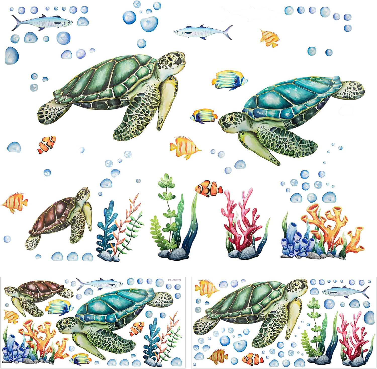 Amazon.com: ELANE 2 Sets(4 Sheets) Sea Turtle Wall Decor,Ocean Wall ...