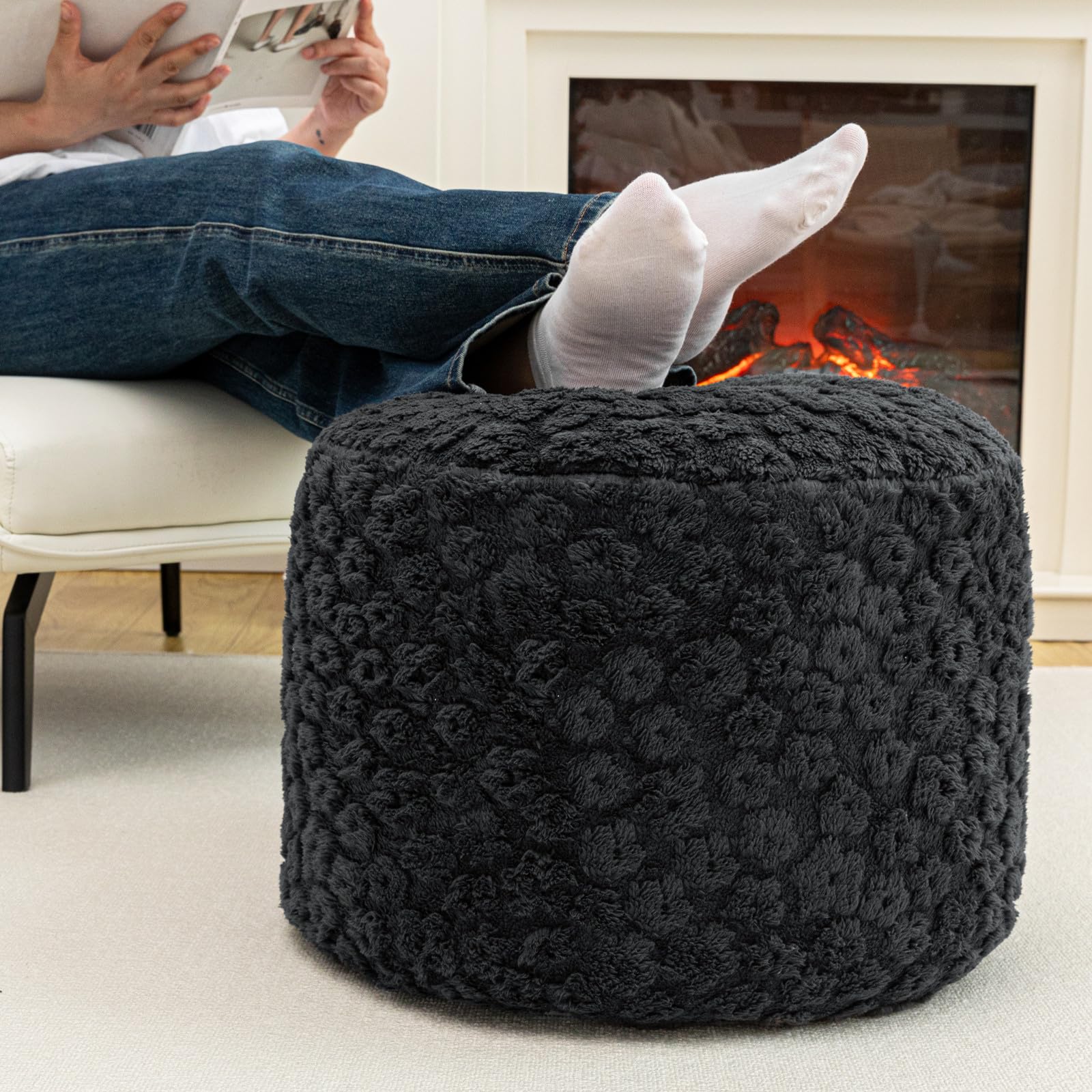 Amazon.com: Ottoman Foot Rest Stuffed Round Boho Floor Poof Seating ...