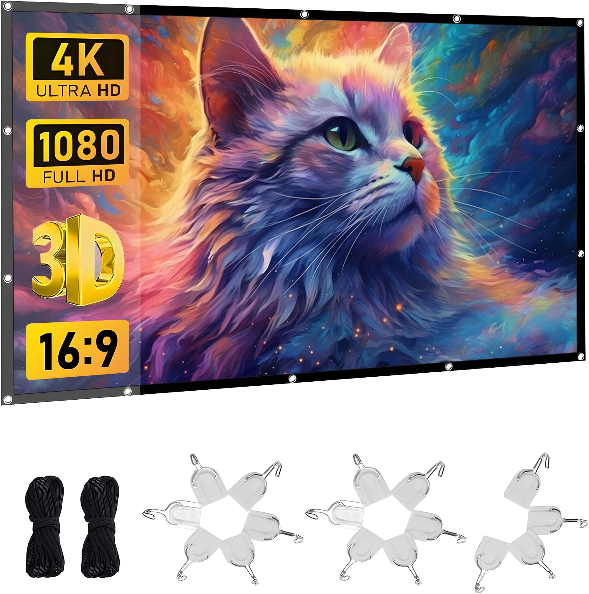 Yisiga 120 Inches Projector Screen,16:9 HD 4K Foldable Anti-Crease ...