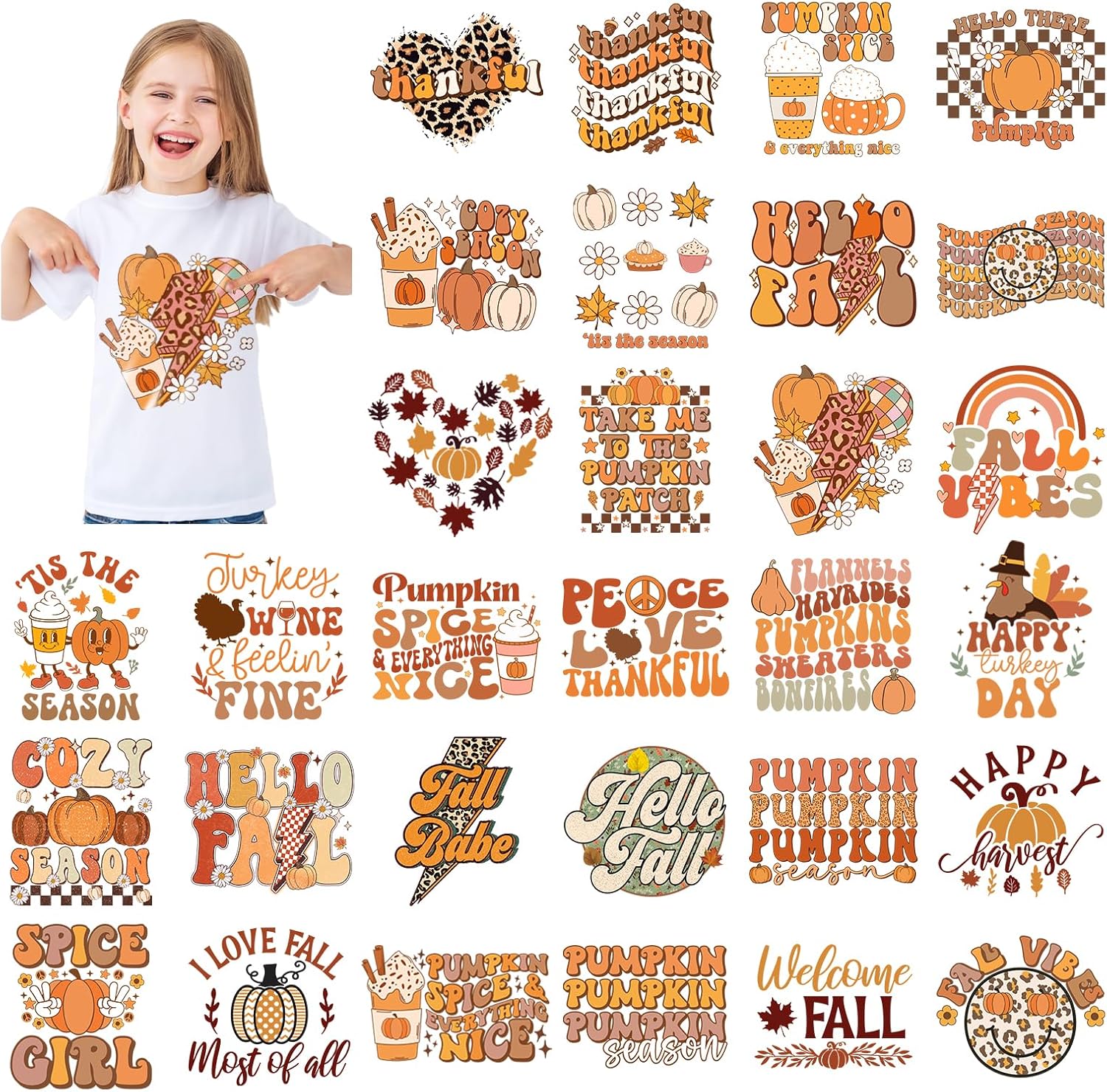 Amazon.com: TOMPOP 30 PCS Fall Iron on Transfers Patches, Pumpkin ...
