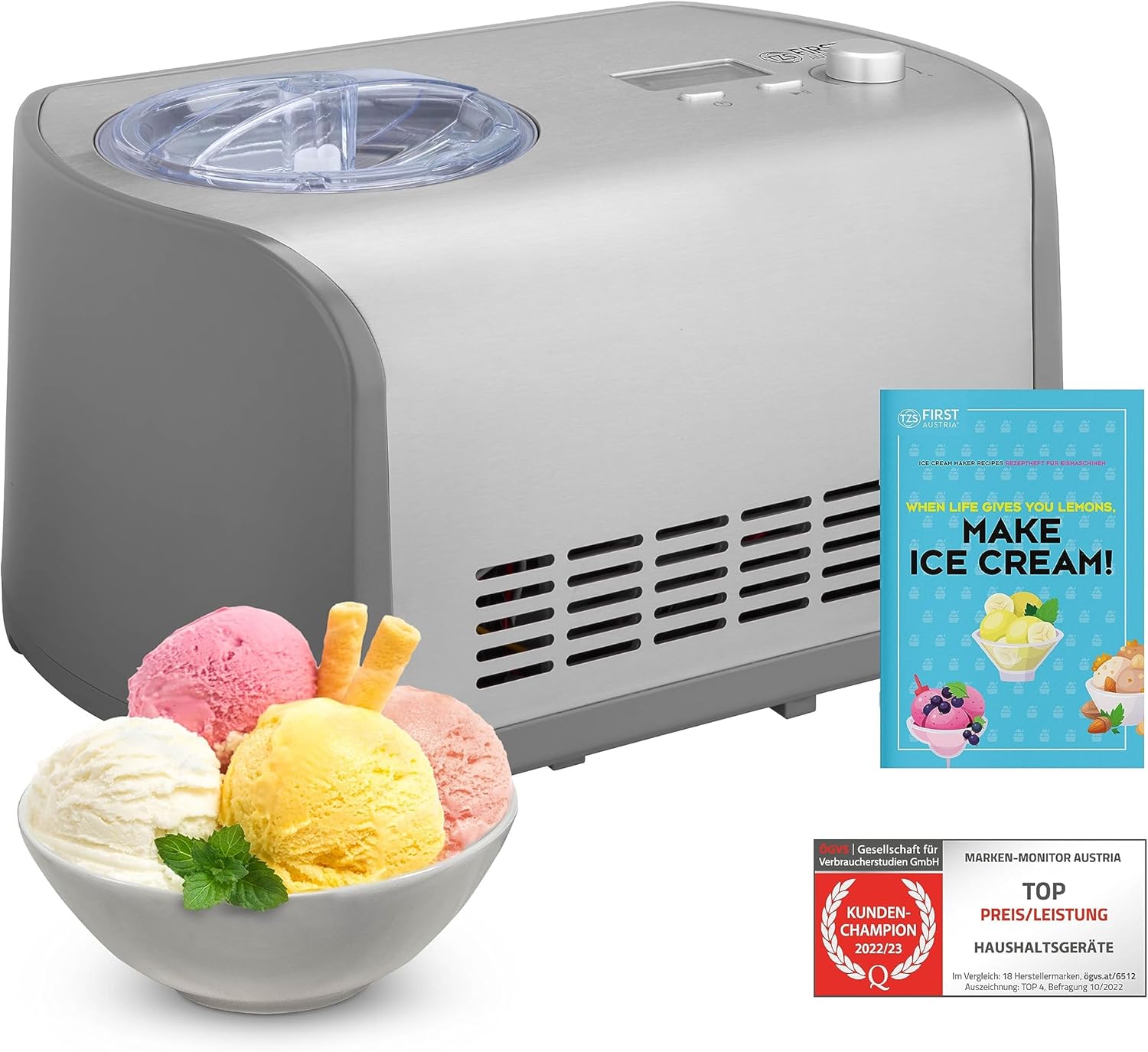 TZS First Austria Ice Cream Maker with Compressor | Self-Cooling Ice ...