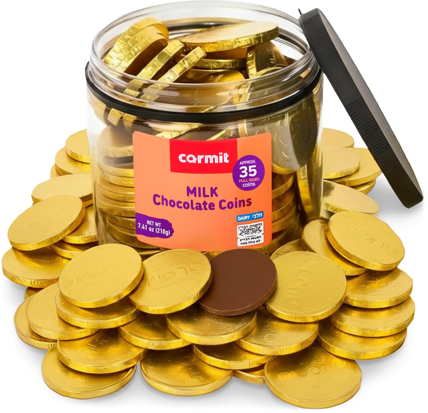 Amazon.com : Carmit Gold "Real" Milk Chocolate Coins Tub, 7.4 oz ...