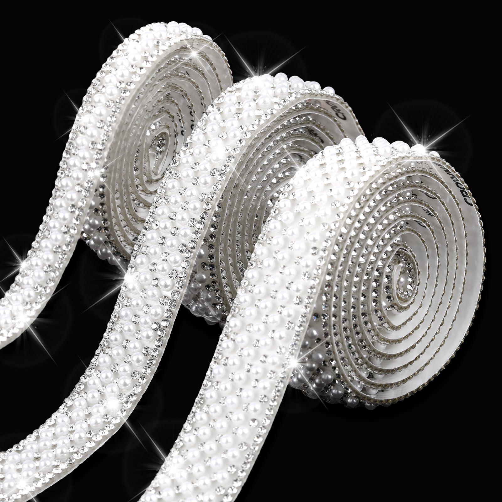 Amazon.com: TIESOME 3 Rolls Pearl Rhinestone Ribbon, 3 Sizes Self ...
