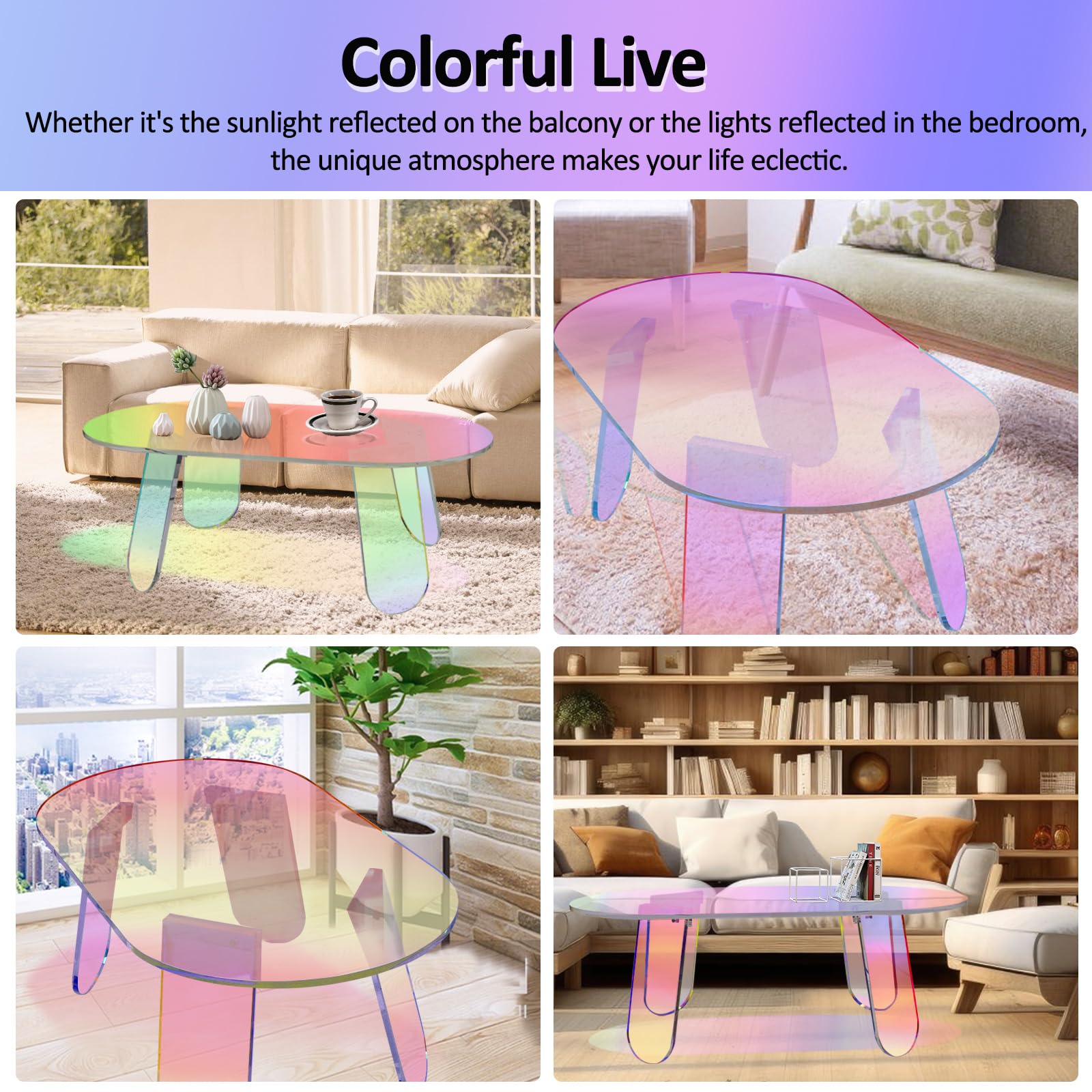 Acrylic Coffee Table,Iridescent Acrylic End Table,Rainbow Side Table ...