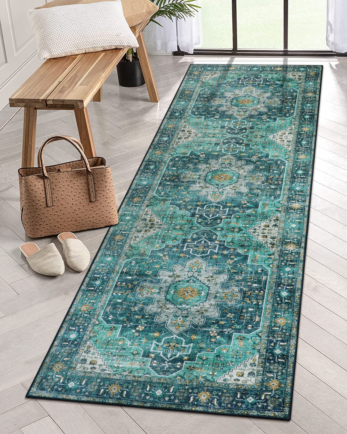 Amazon.com: Moynesa Ultra-Thin Washable Runner Rug - 2x7 Teal Hallway ...