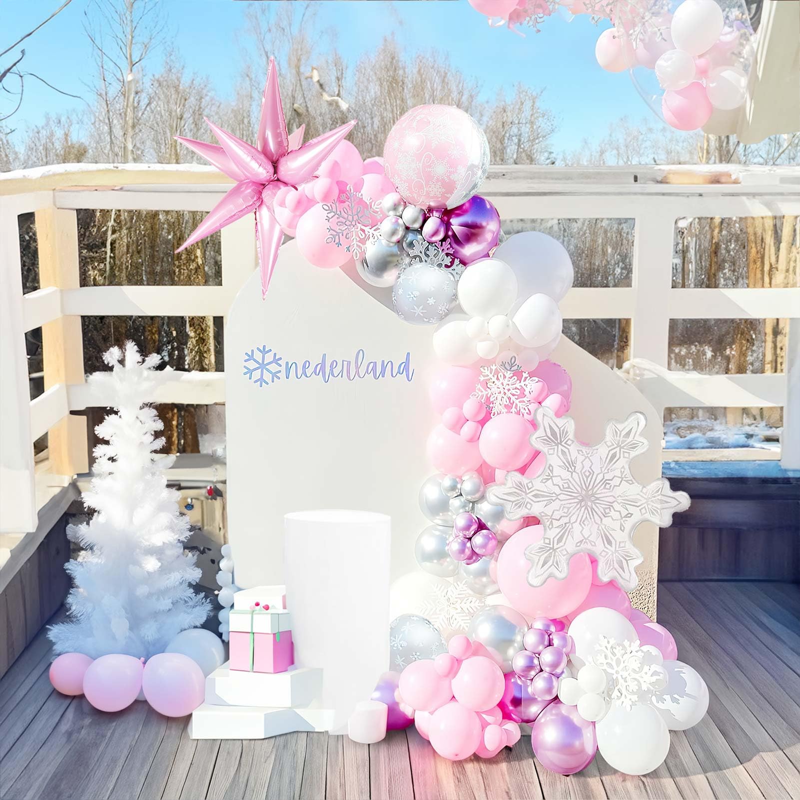 Amazon.com: pink silver winter wonderlandballoon garland arch kit ...