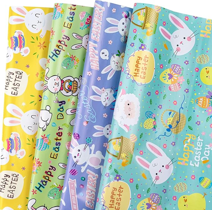 Amazon.com: LeZakaa Happy Easter Wrapping Paper Sheet, Easter Bunny ...