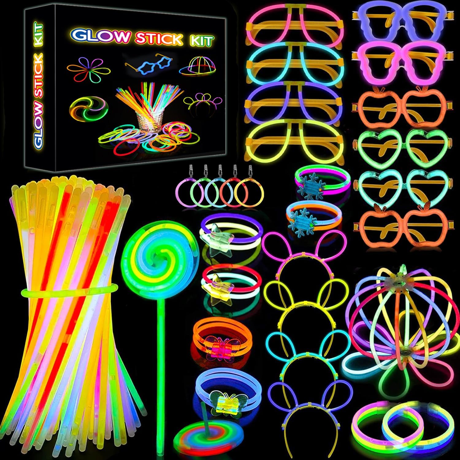 242Pcs Glow Sticks Bulk Party Favors- 100pcs Glow sticks with 128pcs ...