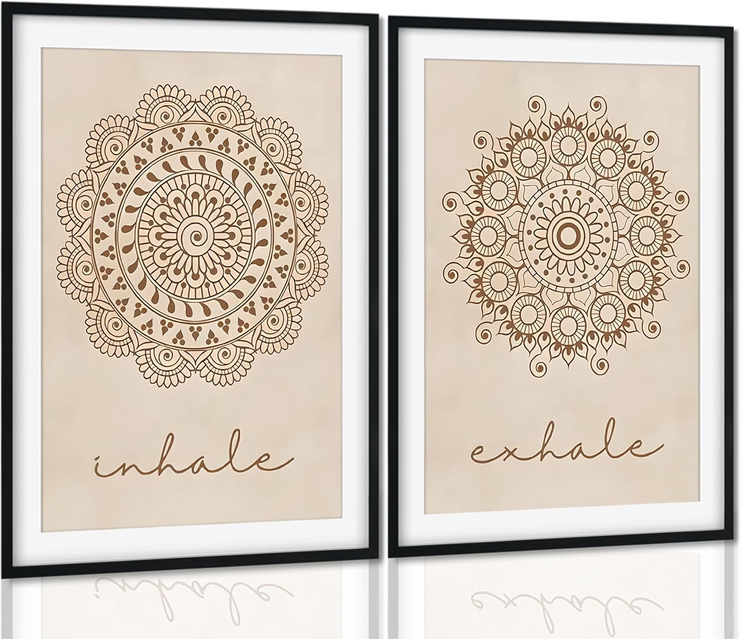 Amazon.com: TRUYJXX 2Pcs Beige Mandala Wall Art Abstract Exhale Inhale ...