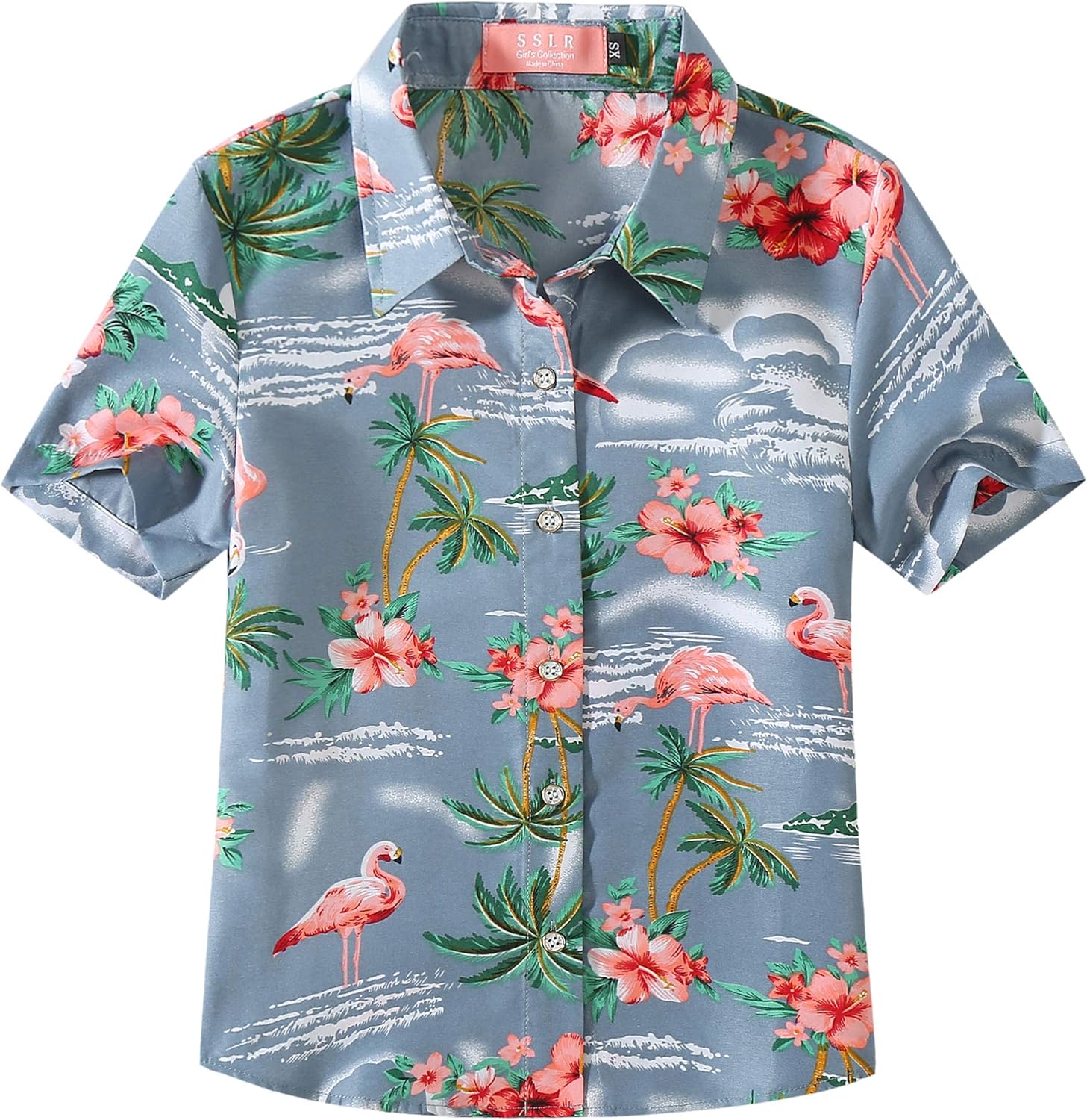 Amazon.com: SSLR Big Girls Hawaiian Shirt Beach Tropical Summer Casual ...
