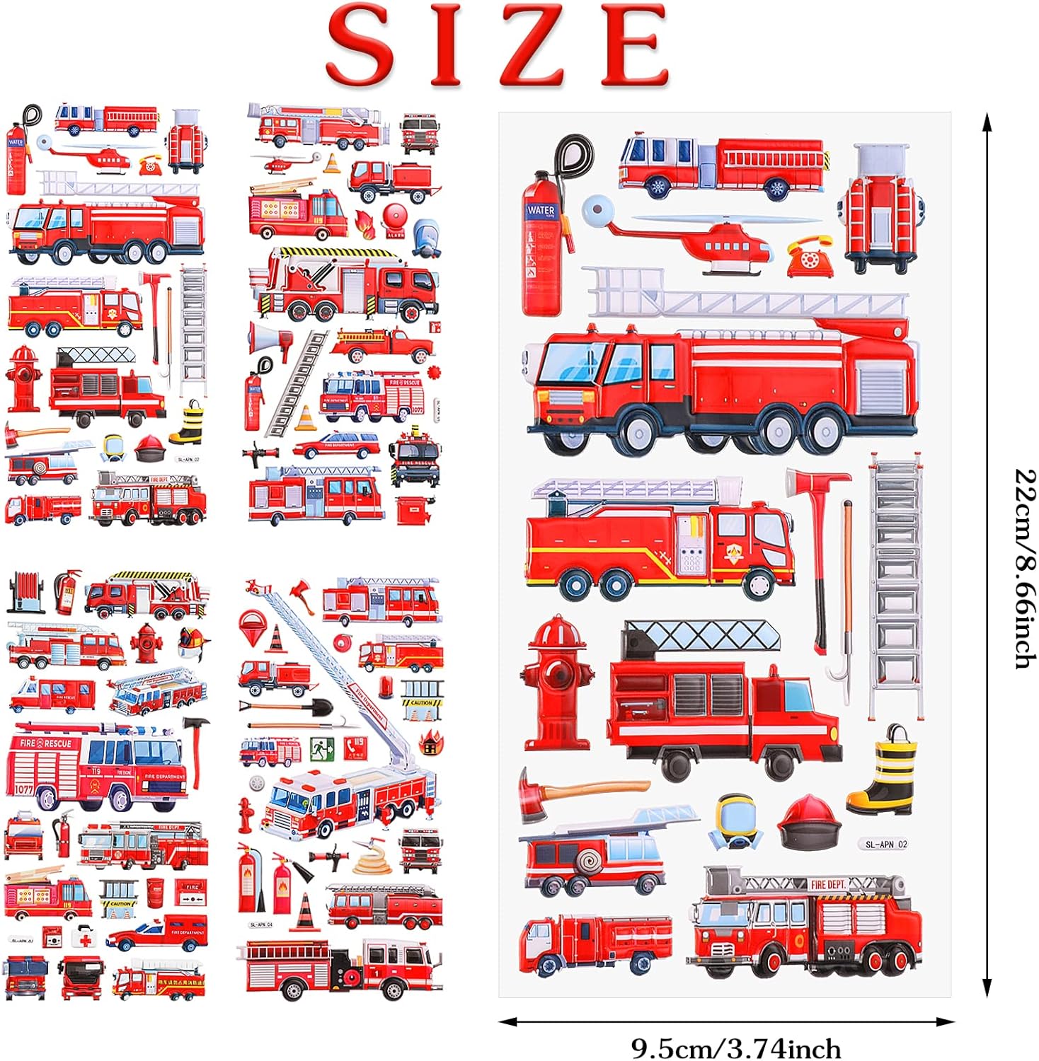 Cobee Fire Truck Sticker for Kids,4 Sheets 3D Puffy Fire Engine Sticker ...