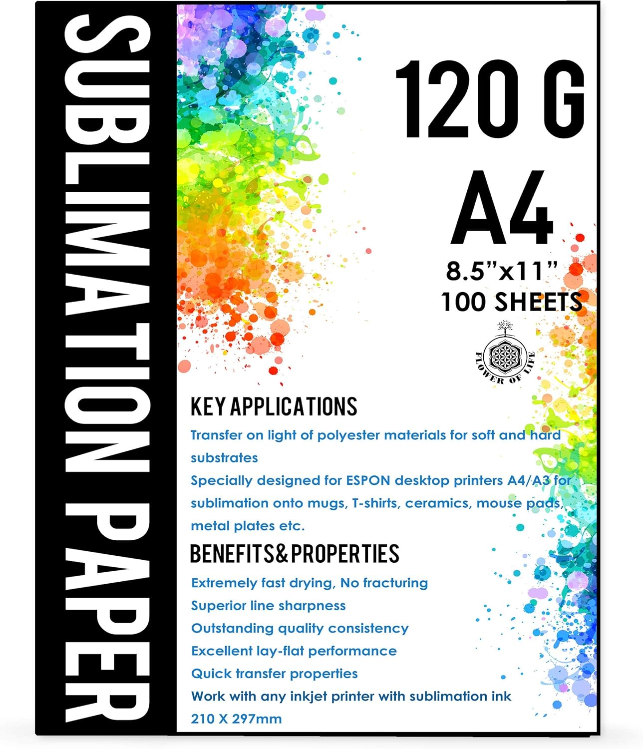 Amazon.com : Sublimation Paper A4 Size 8.5x11 Inches - 100 Sheets - 120 ...