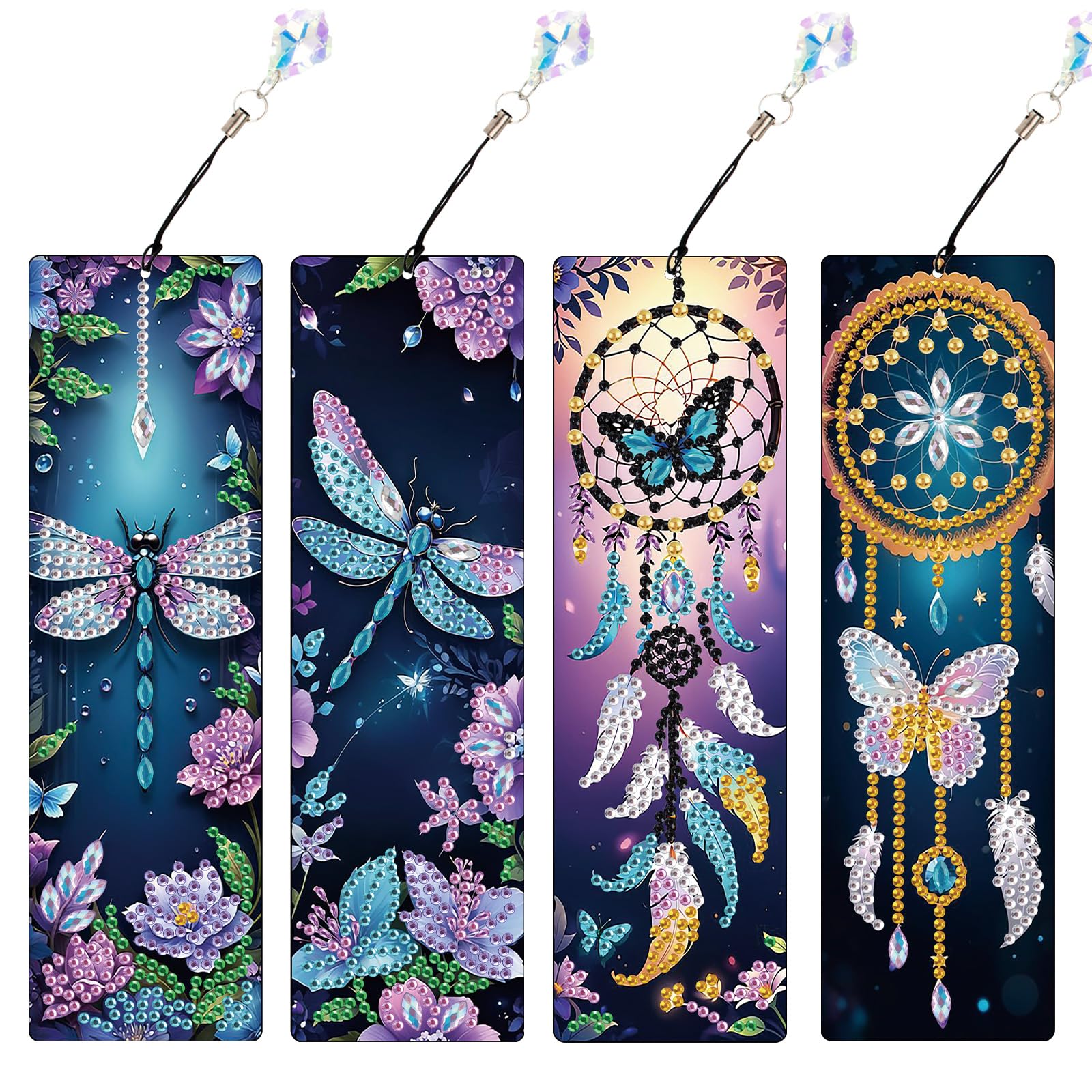Amazon.com: 4 Pieces Dream Catcher Diamond Art Bookmarks Dragonfly ...