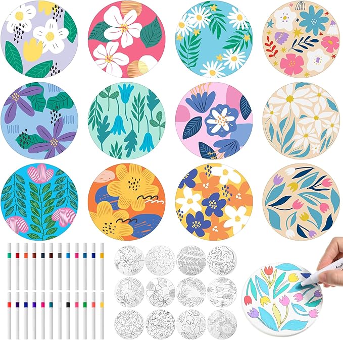 Amazon.com: Potchen 12 Pcs Coasters Color Your Own Coaster Ceramic DIY ...
