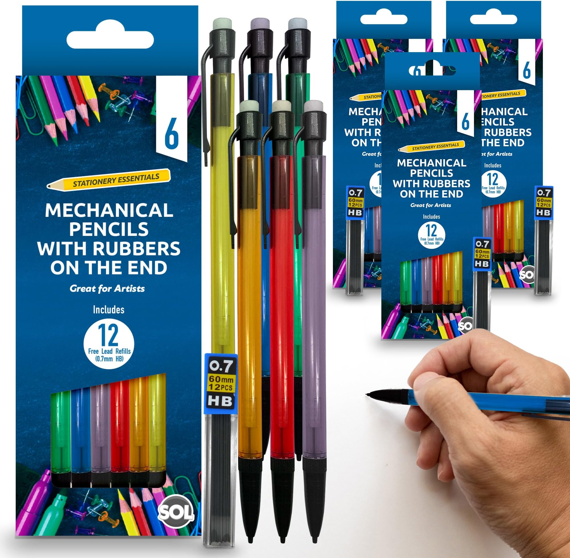 SOL 24pk Mechanical Pencils with Built-In Eraser - 0.7mm HB Lead ...