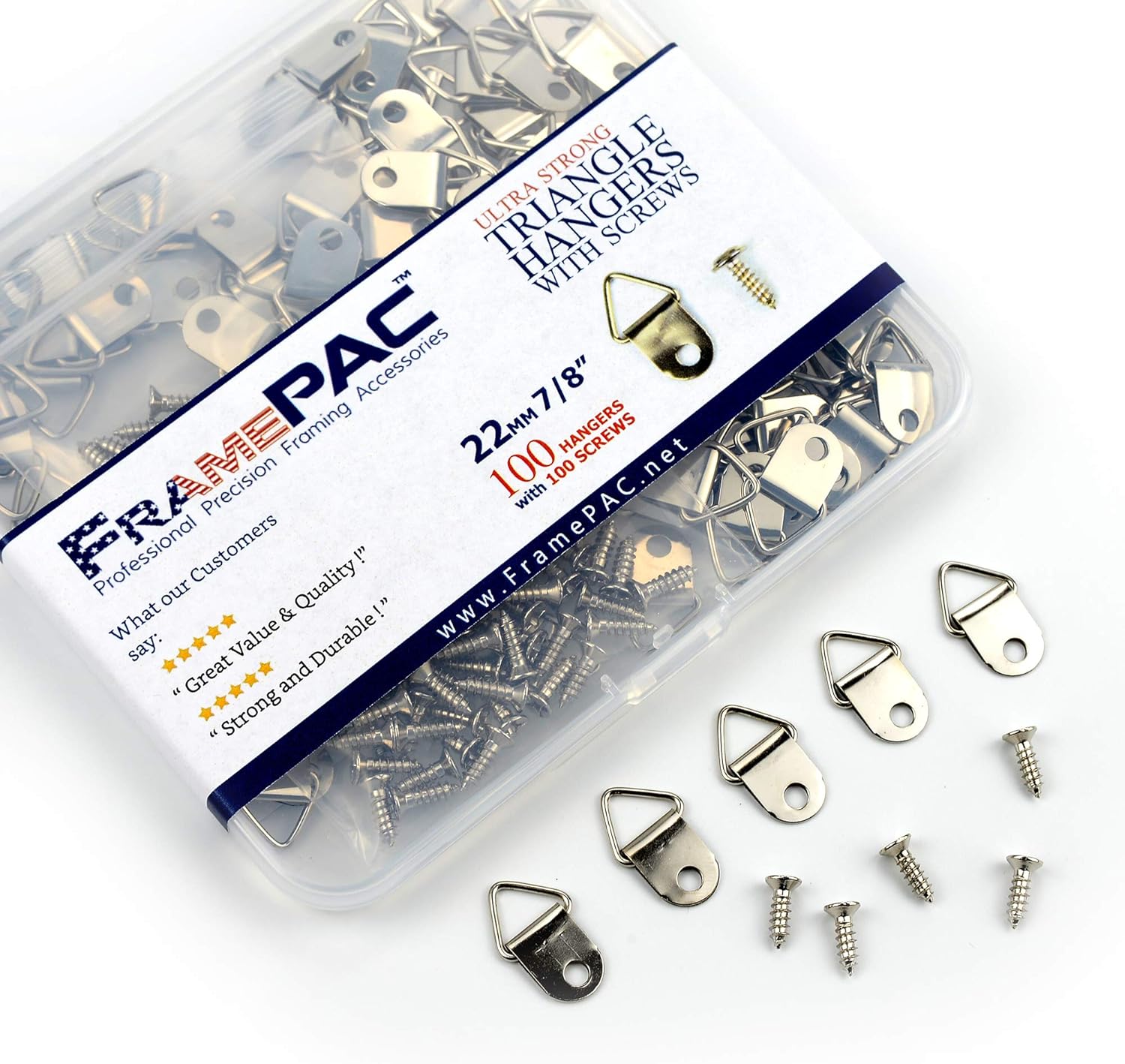 FramePac 100 Pack Picture Hangers with Screws, Small Triangle Ring, D ...