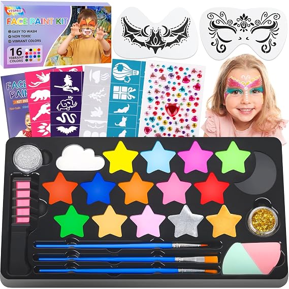 Amazon.com: Face Painting Kit For Kids Party,16 Colors Water Based Face ...