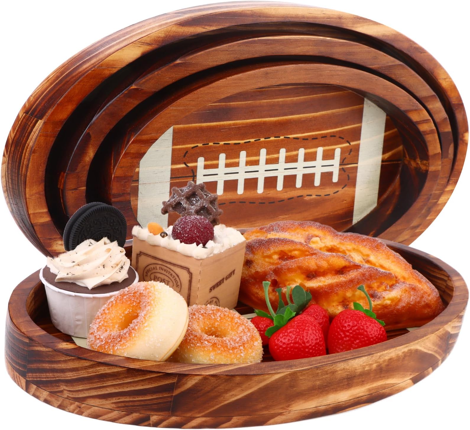 Amazon.com: 3Pcs 15" 13" 11" Football Shaped Wooden Serving Trays ...