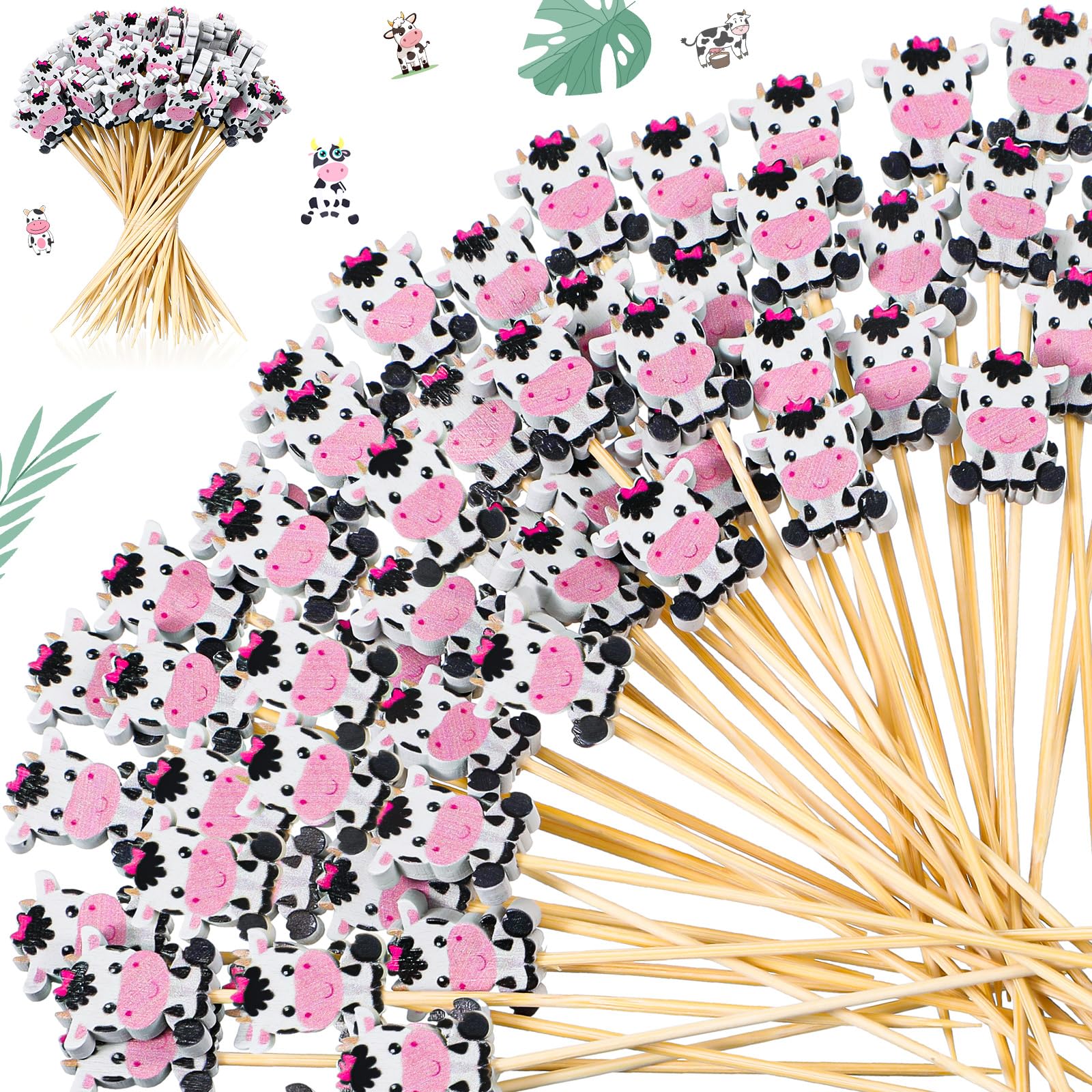 Amazon.com | Tioncy 100 Pcs Cow Cocktail Picks 4.7 Inch Cow Cocktail ...