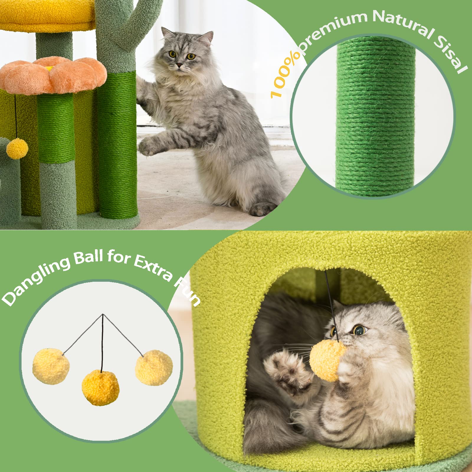 PET WONDERLAND Small Cat Condo, Cute Cactus Cat Tree with Multi ...