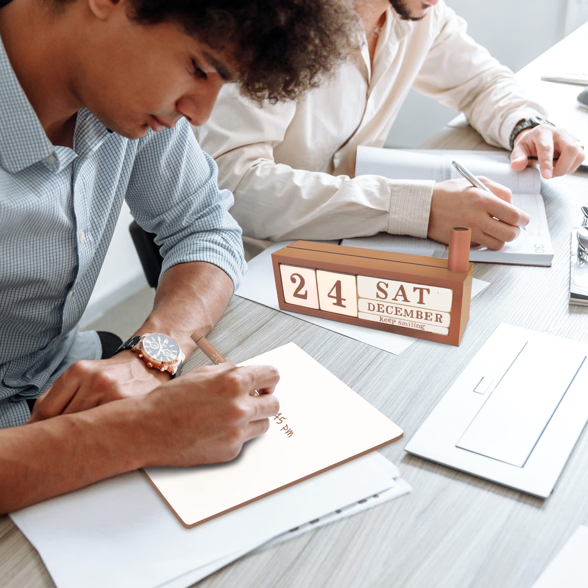 SELEAD Wooden Perpetual Block Desk Calendar with Dry Erase White Board ...