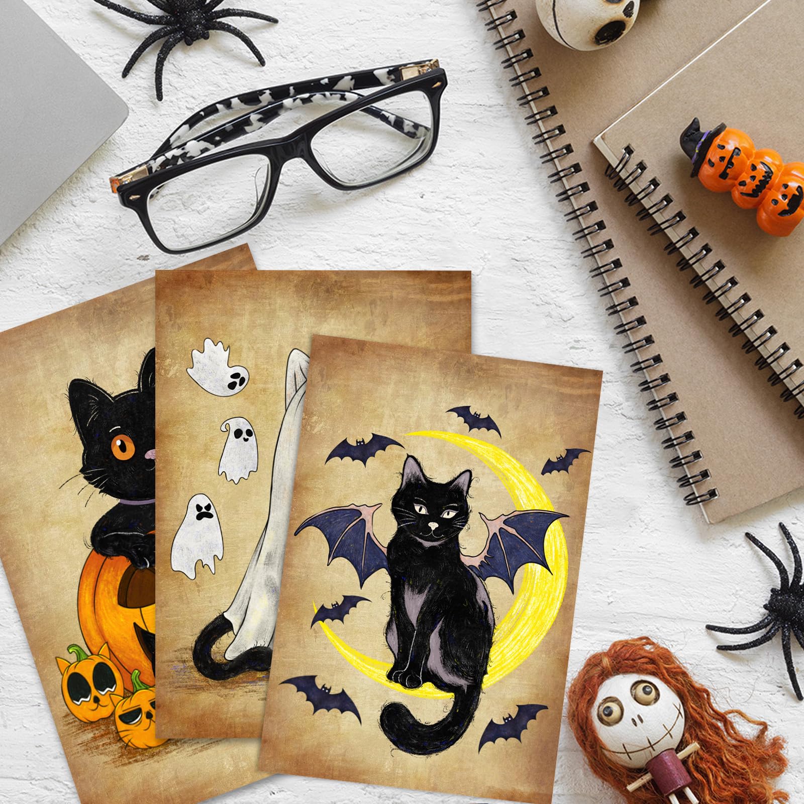 Snapklik.com : Funny Cats Halloween Cards Bulk, 24 Pack Creepy Black ...