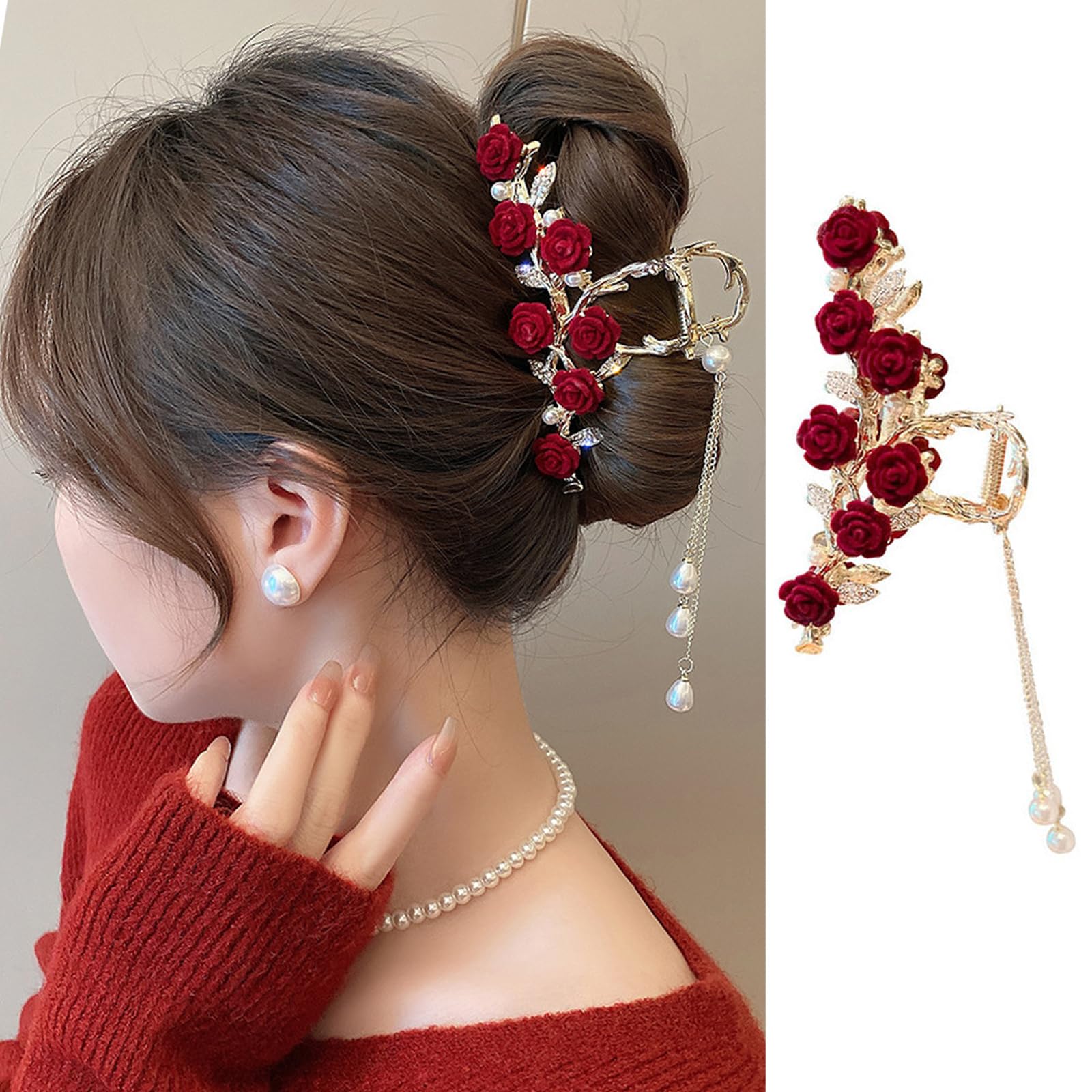 Amazon.com : Rose Hair Clip Large Hair Claw Clips Red Flower Hair Clips ...