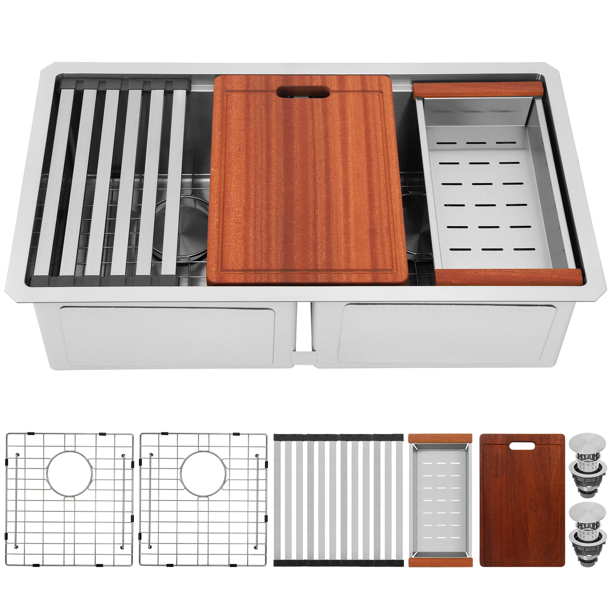 MILOSEN 32''x18'' Double Bowl Undermount Kitchen Sink, T304 Stainless ...