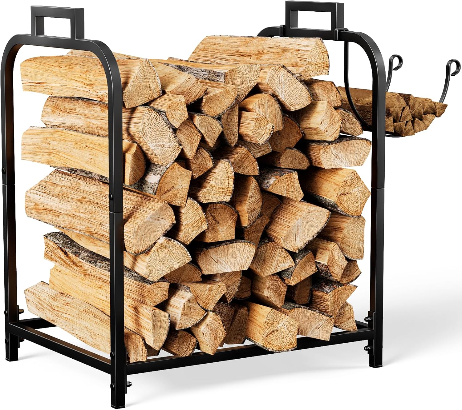 Amazon.com: Coonoor Firewood Rack with Kindling Hooks, Indoor Wood Rack ...