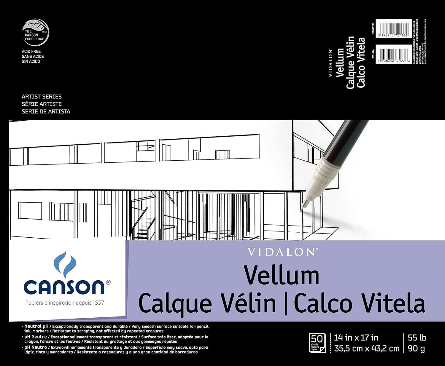 Amazon.com: Canson Artist Series Vidalon Vellum Paper, Foldover Pad ...